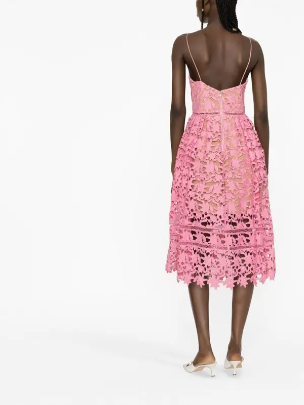 Self-Portrait Azalea Lace Midi Dress In Pink - 40% Off | Editorialist