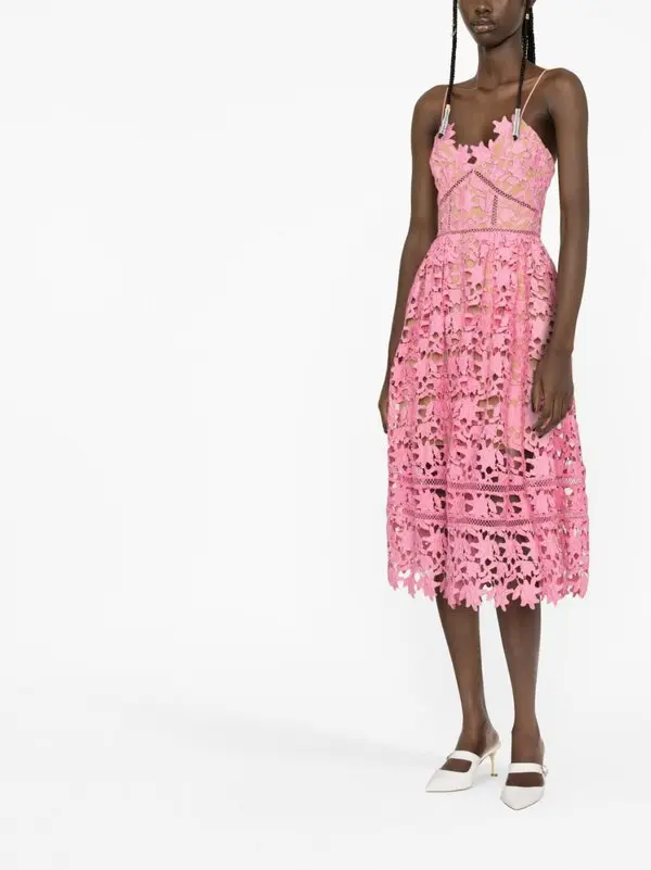 Self-Portrait Azalea Lace Midi Dress In Pink - 40% Off | Editorialist