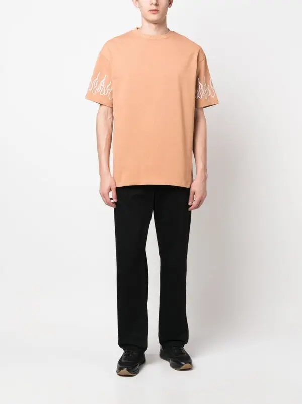VISION OF SUPER Flame-embroidered Cotton T-shirt - Brown