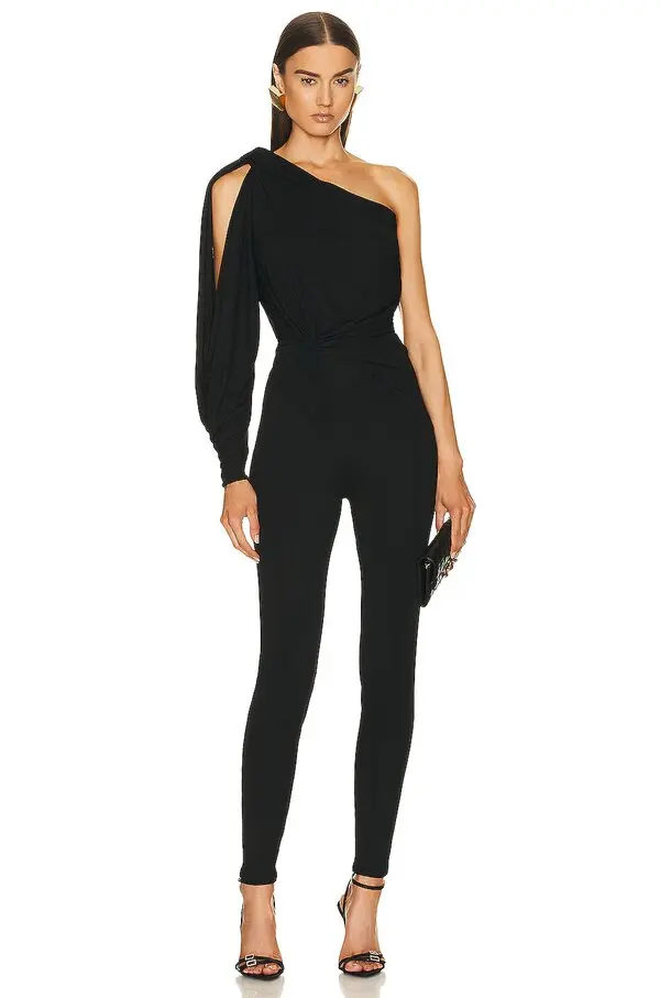 Saint Laurent Jersey One Shoulder Jumpsuit - Noir