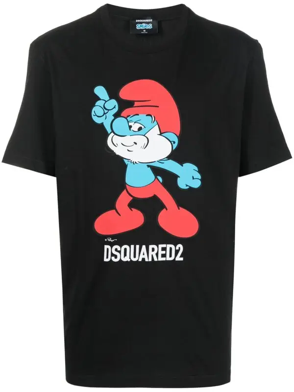 Dsquared2 Smurf-Print Cotton T-Shirt In Black - 50% Off | Editorialist