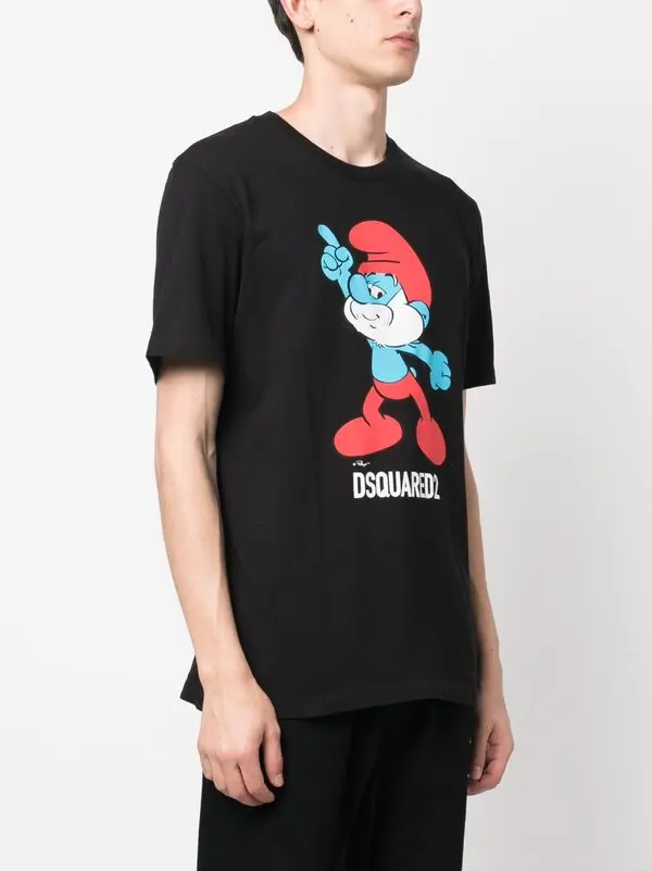 Dsquared2 Smurf-Print Cotton T-Shirt In Black - 50% Off