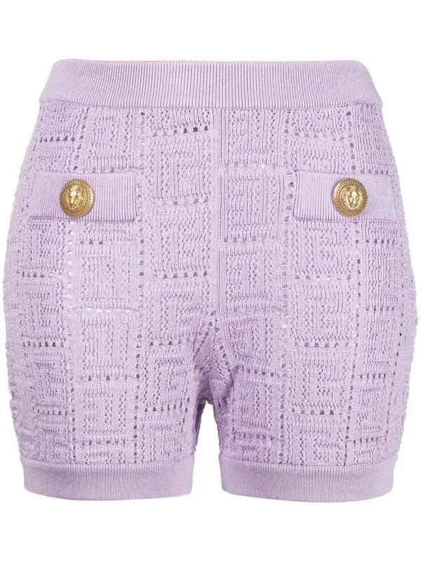 Balmain Monogram Knitted Shorts - Purple
