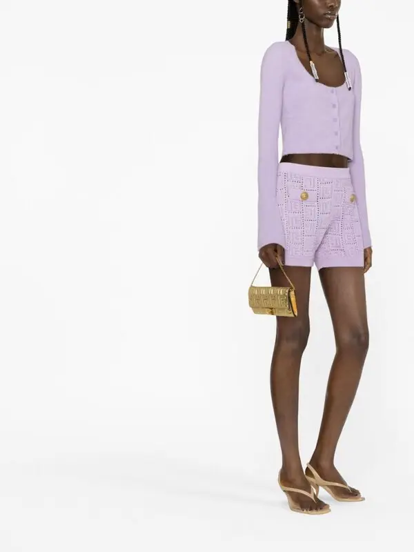 Balmain Monogram Knitted Shorts - Purple