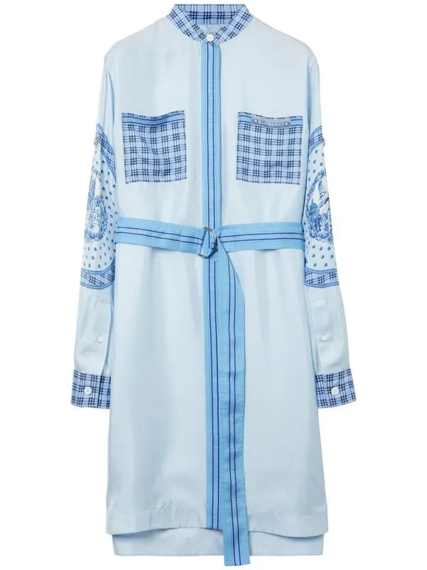 Burberry Monument-print Belted Silk Shirt Dress