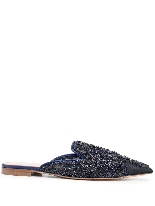 Alberta Ferretti Crystal-embellished Flat Mules - Blue