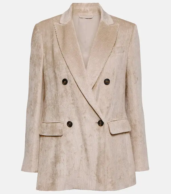 Brunello Cucinelli Double-breasted Corduroy Velvet Blazer