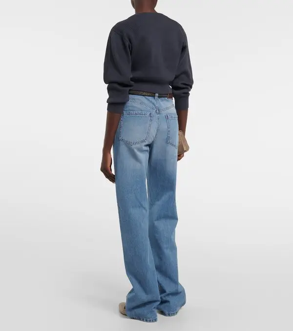 Brunello Cucinelli Cropped Ribbed Knit Cotton Sweater