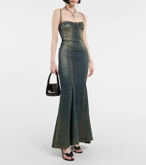 Blumarine Embellished Denim Gown