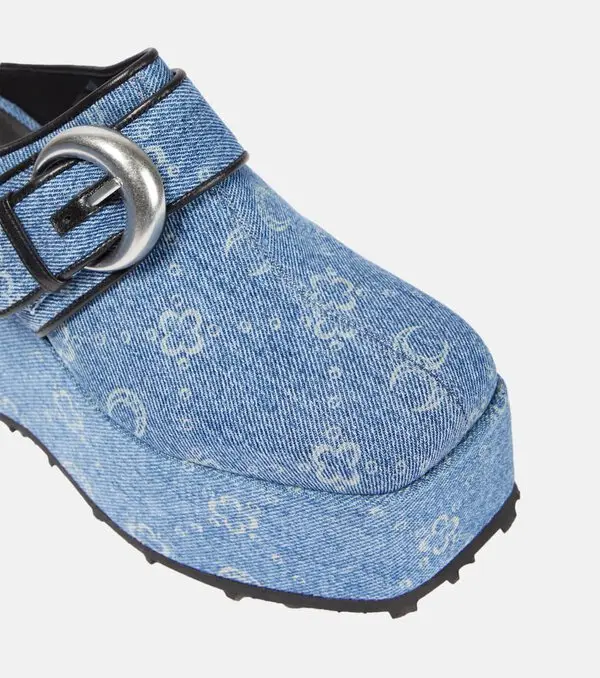 Marine Serre Denim Platform Mules In Blue - 40% Off | Editorialist