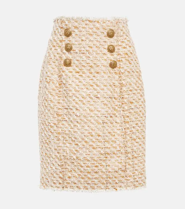Balmain High-rise Tweed Miniskirt - Beige
