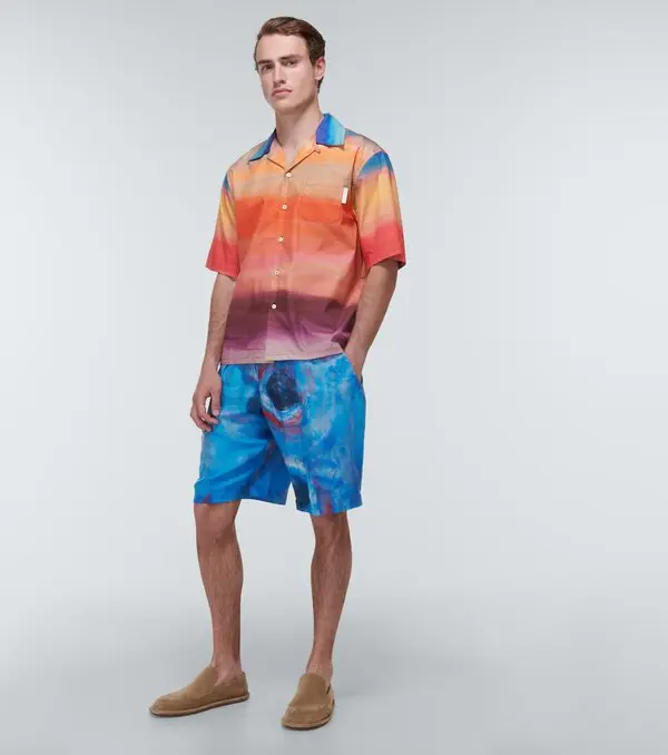 Marni Printed Silk Shorts - Blue