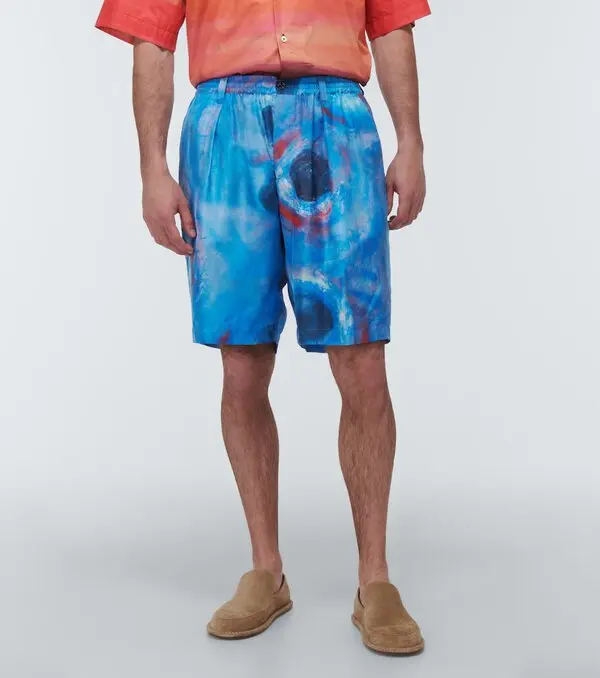 Marni Printed Silk Shorts - Blue