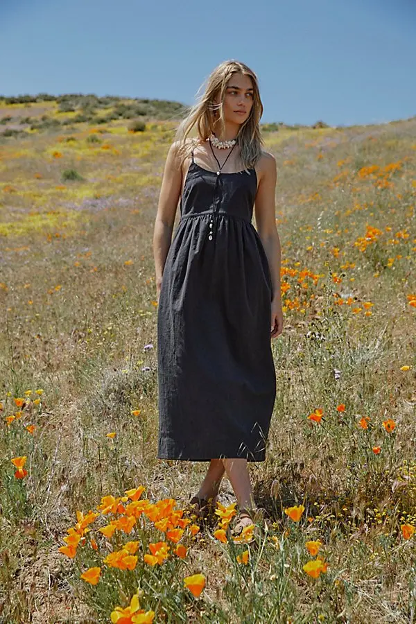 knee length dresses for ladies Free People Carmel Midi Dress- Midnight Combo – The Good Wolf Lifestyle Co