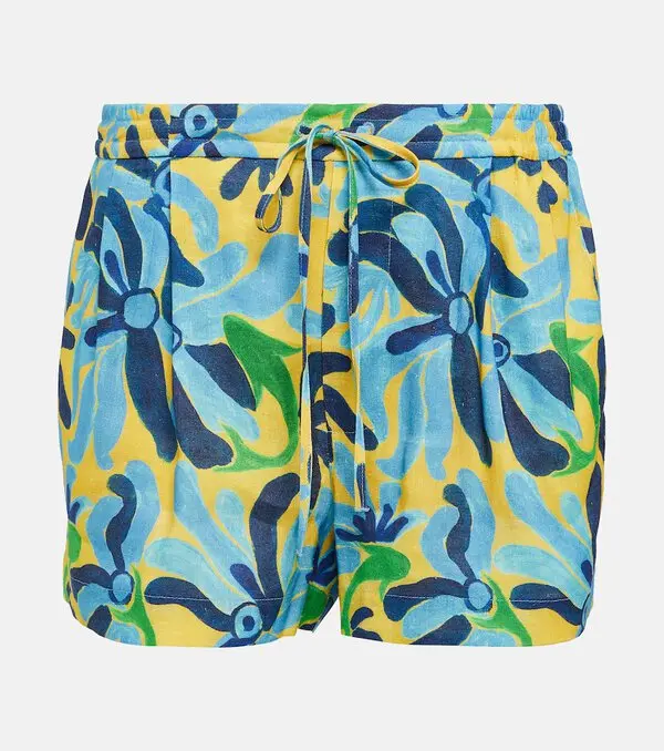Marni Printed Linen-blend Shorts - Blue