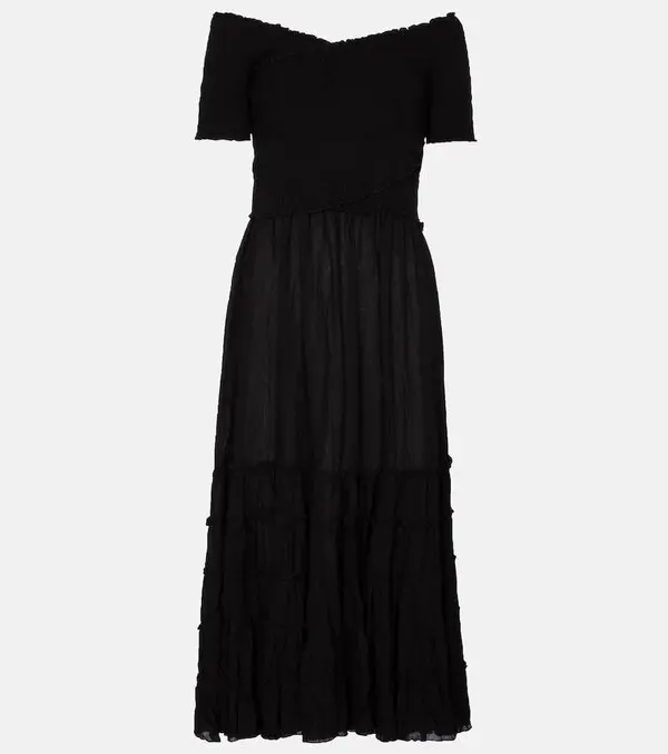 Poupette St Barth Soledad Midi Dress In Panna+panna+uwhite - Black