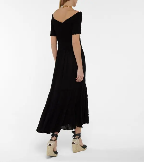 Poupette St Barth Soledad Midi Dress In Panna+panna+uwhite - Black