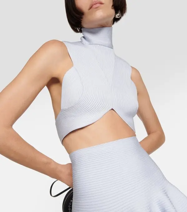 Alaïa Ribbed-knit Crop Top - Blue