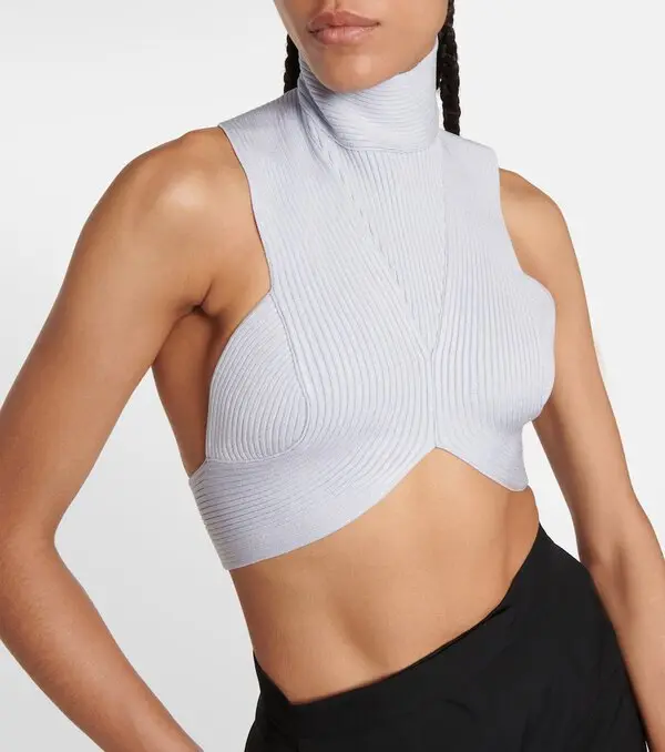 Alaïa Ribbed-knit Crop Top - Blue
