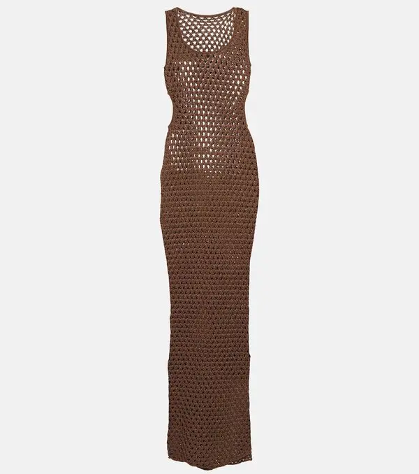 SIR. Aline Cutout Crochet Midi Dress - Brown