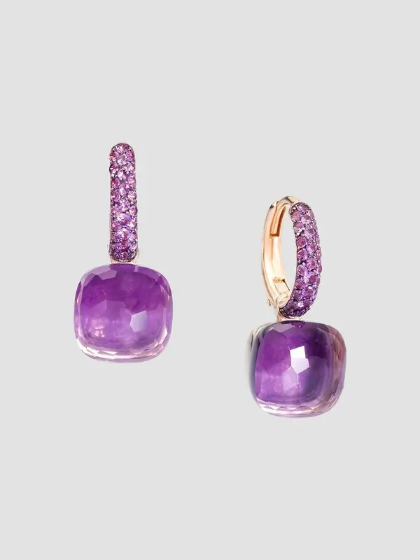 Pomellato Nudo 18k Black-rhodium-plated Rose Gold, Amethyst & Jade Doublet Drop Earrings - Purple