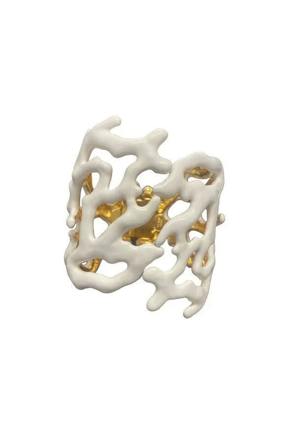 KENNETH JAY LANE White Enamel Branch Cuff - Coral