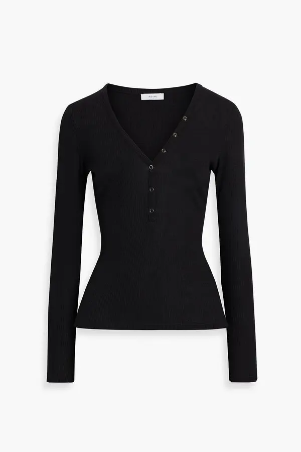 Iris & Ink Sasha Ribbed Lyocell And Cotton-blend Jersey Top - Black