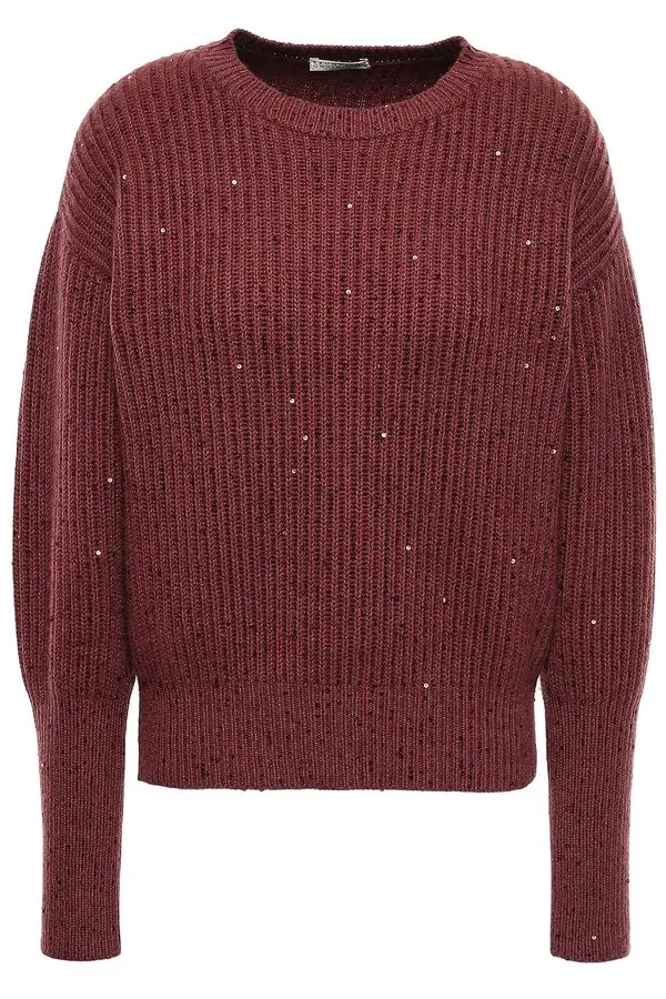 Brunello Cucinelli Sequinembellished Ribbed Cashmere And Silkblend Sweater