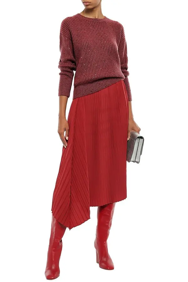 Brunello Cucinelli Sequinembellished Ribbed Cashmere And Silkblend Sweater