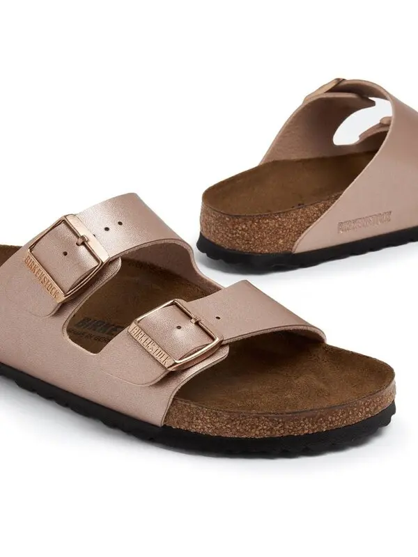 BIRKENSTOCK Birko-flor Leather Slides - Gold