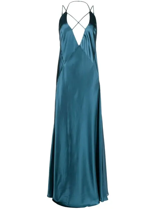 Michelle Mason Silk Cut-out Gown Dress - Green