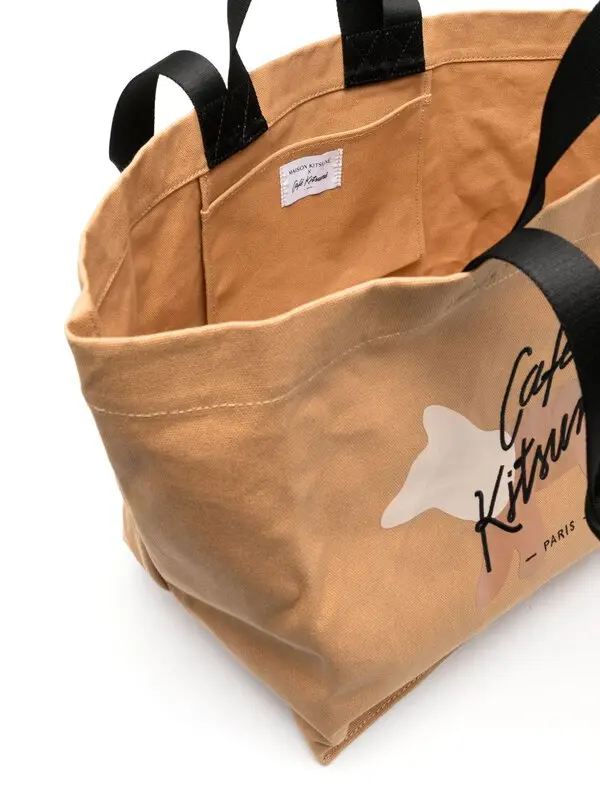 Maison Kitsuné Cafe Double Cotton Tote Bag In Brown - 30% Off