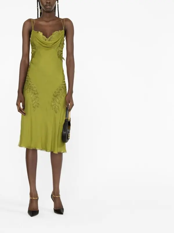 Alberta Ferretti Sleeveless Silk Midi Dress With Lace Embroidery
