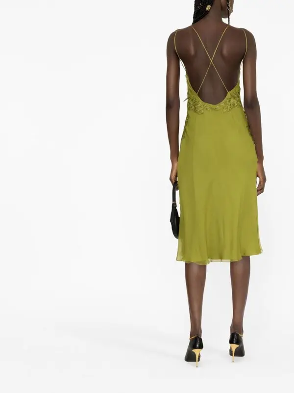 Alberta Ferretti Sleeveless Silk Midi Dress With Lace Embroidery