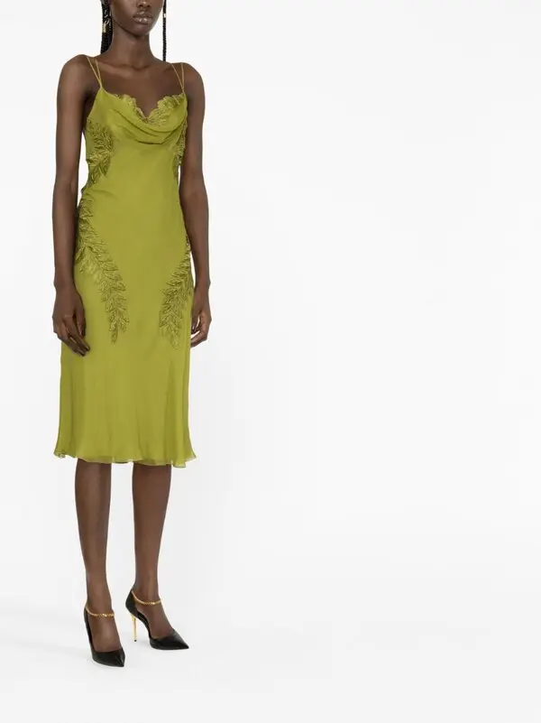 Alberta Ferretti Sleeveless Silk Midi Dress With Lace Embroidery