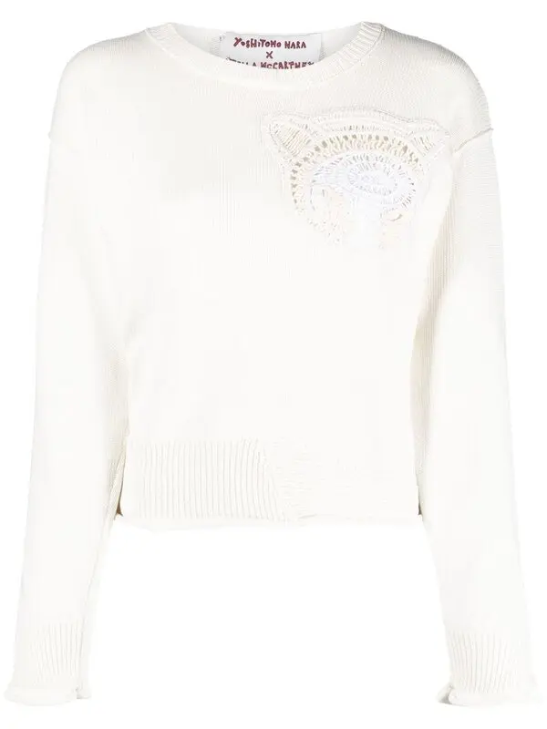 Stella McCartney Crochet Detail Crew Neck Jumper - Neutrals
