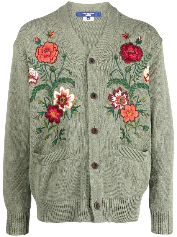 Junya Watanabe Floral-embroidered V-neck Cardigan