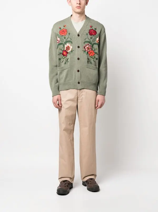 Junya Watanabe Floral-embroidered V-neck Cardigan