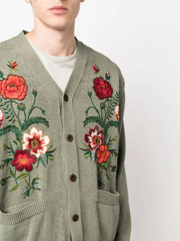 Junya Watanabe Floral-embroidered V-neck Cardigan