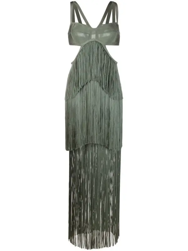 Herve Leger Strappy Tiered Fringe Maxi Dress