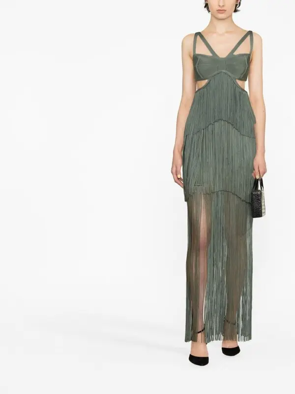 Herve Leger Strappy Tiered Fringe Maxi Dress - Green - 74% Off |  Editorialist