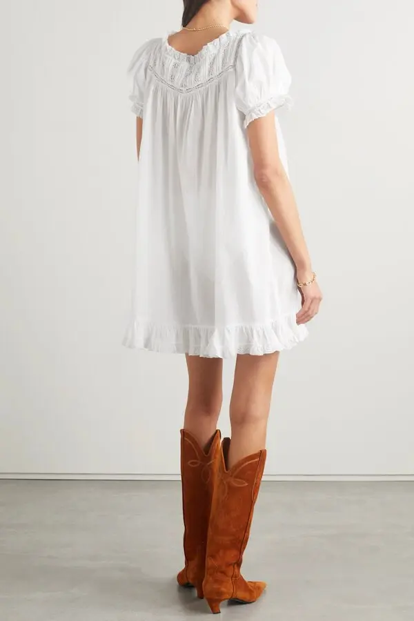crochet long sleeved dress Helio White Sleeve Mini - US 8 and festivals. blue Cream Silk Fabric Trendy Shoe Size:9.5