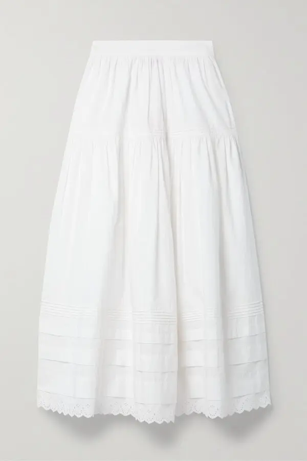 DÔEN - DÔEN Sebastiane Broderie Anglaise-trimmed Organic Cotton-poplin Midi Skirt