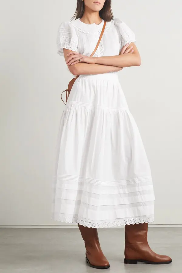 DÔEN - DÔEN Sebastiane Broderie Anglaise-trimmed Organic Cotton-poplin Midi Skirt