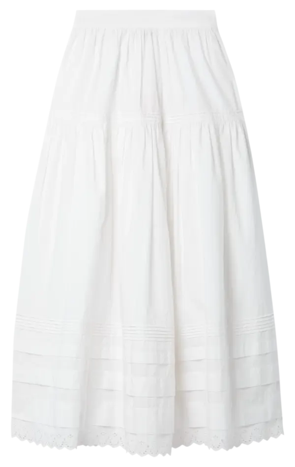 DÔEN Sebastiane Broderie Anglaise-trimmed Organic Cotton-poplin Midi Skirt - White