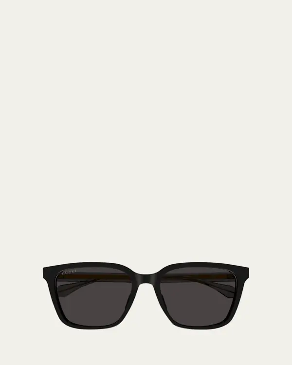 Gucci Temple-logo Rectangle Sunglasses - Shiny Black