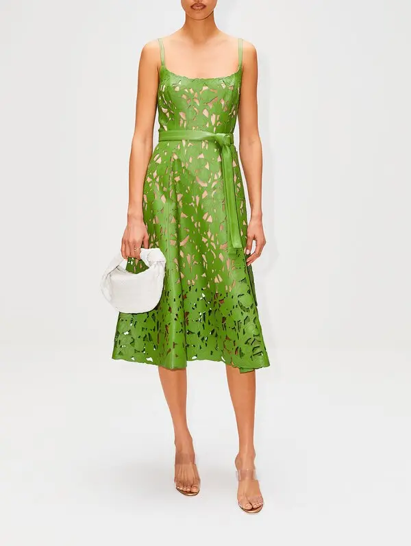 oscar de la renta cut-out leather midi dress Oscar De La Renta Cut-Out Leather Midi Dress In Brown - 50% Off