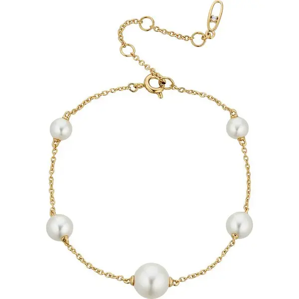 Nadri Imitation Pearl Station Bracelet - Gold With Pearl