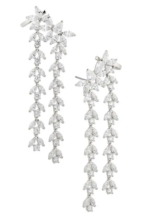 Nadri Wild Flower Crystal Chandelier Earrings - Rhodium