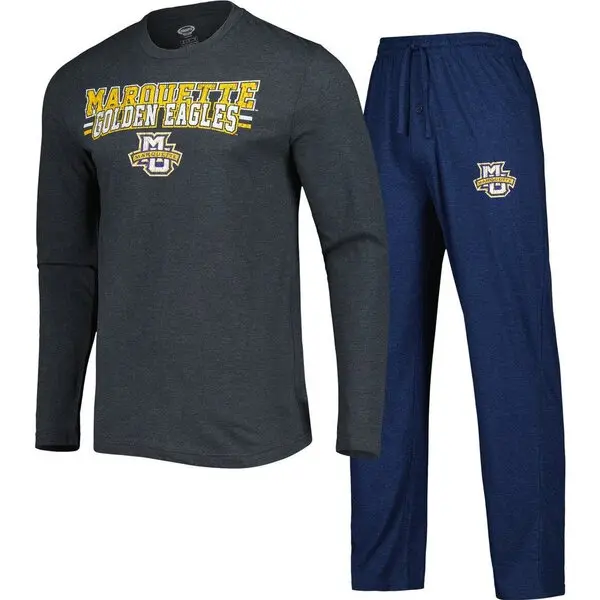 CONCEPTS SPORT Charcoal Marquette Golden Eagles Meter Long Sleeve T-shirt & Pants Sleep Set - Navy